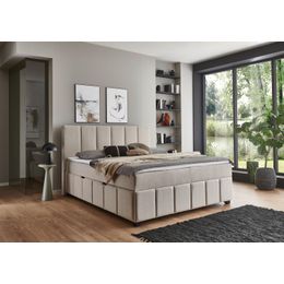 Boxbett Home Affaire "Bellah inkl. Bettkasten, erh&auml;ltlich in der Breite 180x200cm", beige, B:186cm L:209cm, Stoffbezug Nordic (100% Polyester), Komplettbetten, inkl. PU-Schaum-Topper