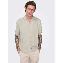 Only & Sons Kurzarmhemd ONLY & SONS "ONSDASH LIFE REG VISC RES SS SHIRT", Herren, Gr. XL, N-Gr, beige (silber lining), Web, Obermaterial: 100% Viskose, unifarben, regular fit, Hemden