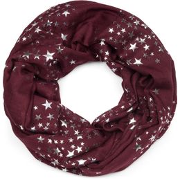 Loop styleBREAKER "Loop Schal mit Metallic Sterne Print", Damen, rot (weinrot), Obermaterial: 50% Viskose CV. 50% Baumwolle CO., Modisch, Modet&uuml;cher Loop