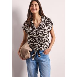 Kurzarmbluse Street One, Damen, Gr. 34, espresso braun, Stoff, 100% Viskose, normal normal, V-Ausschnitt, abgesteppt, Blusen, aus softer Viskose
