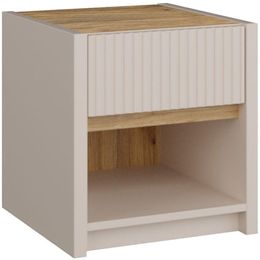 Nachtkommode FORTE "Oak Squere", mauvella eiche, sand, deep, B:40,6cm H:43cm T:41,7cm, Spanplatte, Sideboards, B/H/T 40,6/43/41,7 cm inklusive Beleuchtung, Vollauszug