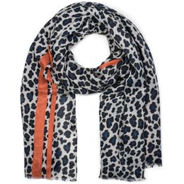 Schal styleBREAKER "Weicher Schal mit Leoparden Print und Streifen", Damen, blau (blau, orange), Obermaterial: 50% Viskose CV. 50% Baumwolle CO., Modisch, Modet&uuml;cher Schal
