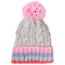 Strickm&uuml;tze styleBREAKER "Kinder Strick Bommelm&uuml;tze Zopfmuster", Jungen, grau (hellgrau, rosa), 6% Nylon NY. 81% Polyacryl PAN. 9% Polyamid PA. 4% Wolle WO., Modisch, M&uuml;tzen Strickm&uuml;tze