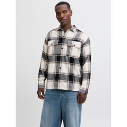 Jack & Jones Langarmhemd JACK & JONES "JJECHARGE OVERSHIRT LS NOOS", Herren, Gr. XL, N-Gr, crockery, Web, Obermaterial: 60% Baumwolle, 40% Polyester, unifarben, relaxed fit, Hemden