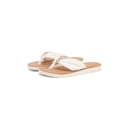 Zehentrenner Tommy Hilfiger "TH LTR FOOTBED SUMMER SANDAL", Damen, Gr. 37, creme, Textil, Basic, Schuhe Zehentrenner, Sommerschuh, Strandschuh, Dianette, Flat mit Logoemblem