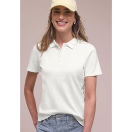 Poloshirt Street One, Damen, Gr. 42, sanftes wei&szlig;, Web, 97% Baumwolle, 3% Elasthan, unifarben, normal normal, hoch geschlossener Ausschnitt, abgesteppt, Shirts, aus Baumwolle mit Stretchante