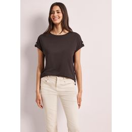 T-Shirt Street One, Damen, Gr. 34, espresso braun, Web, 50% Modal, 50% Baumwolle, unifarben, normal normal, Rundhals, Umschlagbund, Shirts T-Shirt, mit Knopf Details