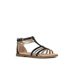Riemchensandale Geox "J SANDAL KARLY GIRL", M&auml;dchen, Gr. 30, schwarz, goldfarben, Lederimitat, festlich, Schuhe Riemchensandale, Sommerschuh, Festtagsschuh mit Gr&ouml;&szlig;enschablone zum Download