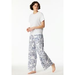 Pyjamahose Schiesser "Mix + Relax", Damen, Gr. 40, N-Gr, bunt (904, multicolor 1), Single Jersey, Obermaterial: 100% Baumwolle, bequem lang, Hosen Pyjamahose, seitliche Taschen, weites Bein, Baumwolle, Bindekordel