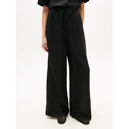 Leinenhose Tommy Hilfiger "ESS LINEN PULL ON PANTS", Damen, Gr. XS (34), N-Gr, schwarz, Web, Obermaterial: 100% Leinen, unifarben, l&auml;ssig geschnitten lang, Hosen, in lockerer Passform, Elastikbund