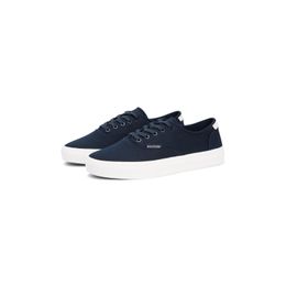 Sneaker Tommy Hilfiger "TH VULC CUP CVS", Herren, Gr. 42, dunkelblau, Textil, unifarben mit Farbeinsatz, Basic, Schuhe Sneaker, Freizeitschuh, Halbschuh, Schn&uuml;rschuh mit Kontrastbesatz an der Ferse