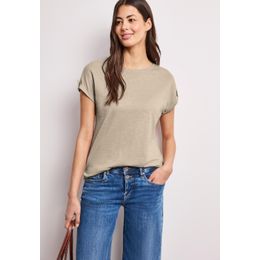 T-Shirt Street One, Damen, Gr. 34, cotton beige, Web, 50% Modal, 50% Baumwolle, unifarben, normal normal, Rundhals, Umschlagbund, Shirts T-Shirt, mit Knopf Details
