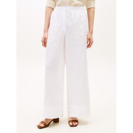 Leinenhose Tommy Hilfiger "ESS LINEN PULL ON PANTS", Damen, Gr. L (42/44), N-Gr, th optic wei&szlig;, Web, Obermaterial: 100% Leinen, unifarben, l&auml;ssig geschnitten lang, Hosen, in lockerer Passform, Elastikbund