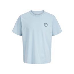 Jack & Jones T-Shirt JACK & JONES JUNIOR "JJALLIANCE TEE SS CREW NECK JNR", Jungen, Gr. 128, celestial blau, Single Jersey, Obermaterial: 100% Baumwolle, bedruckt, relaxed fit normal, Rundhals, Shirts T-Shirt, mit rundem Logopatch