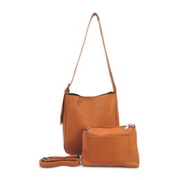 Schultertasche Harpa "BIDDY", Damen, Gr. B/H/T: 10cm x 31cm x 30cm, karamell, Polyurethan (PU), unifarben, Taschen Schultertasche, im Set mit kleiner Umh&auml;ngetasche
