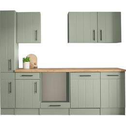 K&uuml;che respekta "Anton", k&uuml;che: gr&uuml;n, front: schilfgr&uuml;n, korpus: schilfgr&uuml;n, arbeitsplatte: wildeiche nachbildung, B:250cm H:211cm T:60cm, Komplettk&uuml;chen-Sets, Breite 250 cm, 90 cm Arbeitsh&ouml;he, wahlweise mit und ohne E-Ger&auml;te