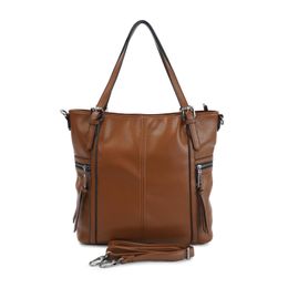 Schultertasche Harpa "TALIA", Damen, Gr. B/H/T: 40cm x 31cm x 40cm, cognac, Kunstfaser, unifarben, Taschen Schultertasche, mit seitlichen Rei&szlig;verschlussf&auml;chern