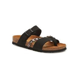 Comfortfusse Leder-Zehentrenner in Silber/ Schwarz - 64% | Gr&ouml;&szlig;e 42 | Damen-sandalen