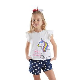 Denokids 2tlg. Outfit "Shinny Unicorn" in Wei&szlig;/ Dunkelblau - 69% | Gr&ouml;&szlig;e 110 | Kinder-oberteile