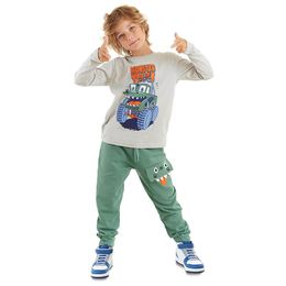 Denokids 2tlg. Outfit "Monster Truck" in Wei&szlig;/ Gr&uuml;n - 70% | Gr&ouml;&szlig;e 104 | Kinder-longsleeves