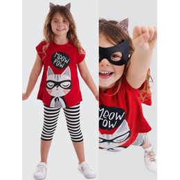 Denokids 2tlg. Outfit "Meow Pow" in Rot/ Schwarz - 64% | Gr&ouml;&szlig;e 104 | Kinder-blusen-hemden