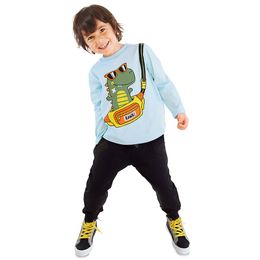Denokids 2tlg. Outfit "Dino Bag" in Hellblau/ Schwarz - 76% | Gr&ouml;&szlig;e 92 | Kinder-longsleeves