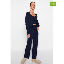 Trendyol 3tlg. Outfit in Dunkelblau - 57% | Gr&ouml;&szlig;e L | Damen-pullover-cardigans