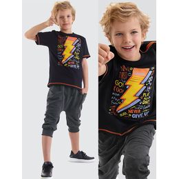 Denokids 2tlg. Outfit "Loading" in Schwarz/ Anthrazit - 68% | Gr&ouml;&szlig;e 134 | Kinder-oberteile