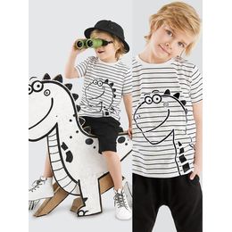 Denokids 2tlg. Outfit "Dino Striped" in Wei&szlig;/ Schwarz - 70% | Gr&ouml;&szlig;e 116 | Kinder-oberteile