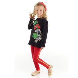Denokids 2tlg. Outfit "Zebra Girl" in Schwarz/ Rot - 73% | Gr&ouml;&szlig;e 104 | Kinder-longsleeves