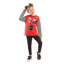 Denokids 2tlg. Outfit "Lol Cat" in Rot/ Schwarz - 71% | Gr&ouml;&szlig;e 104 | Kinderhosen