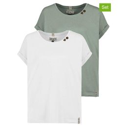 Sublevel 2er-Set: Shirts in Wei&szlig;/ Gr&uuml;n - 62% | Gr&ouml;&szlig;e XS | Damen-tops