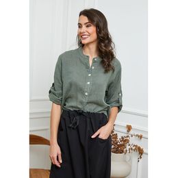 La Compagnie Du Lin Leinen-Bluse "Jimenez" in Khaki - 77% | Gr&ouml;&szlig;e L | Damen-blusen