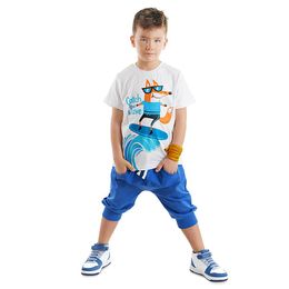 Denokids 2tlg. Outfit "Surfer Fox" in Wei&szlig;/ Blau - 70% | Gr&ouml;&szlig;e 98 | Kinder-oberteile