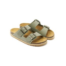 Mandel Ledr-Pantoletten "Alberto" in Khaki - 52% | Gr&ouml;&szlig;e 39 | Damen-pantoletten