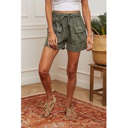 Fleur de Lin Leinen-Shorts "Boristo" in Khaki - 76% | Gr&ouml;&szlig;e S | Shorts
