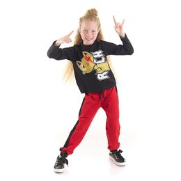 Denokids 2tlg. Outfit "Cat Rock" in Schwarz/ Rot - 70% | Gr&ouml;&szlig;e 104 | Kinderhosen