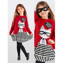 Denokids Kleid "Meow" in Rot/ Schwarz/ Wei&szlig; - 64% | Gr&ouml;&szlig;e 128 | Kinderkleider