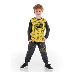 Denokids 2tlg. Outfit "Africa" in Gelb/ Anthrazit - 70% | Gr&ouml;&szlig;e 98 | Kinder-longsleeves