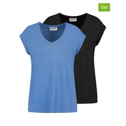 Sublevel 2er-Set: Shirts in Blau/ Schwarz - 48% | Gr&ouml;&szlig;e M | Damen-tops