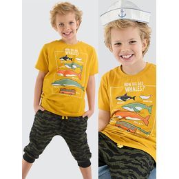 Denokids 2tlg. Outfit "Whales in Gelb/ Anthrazit - 66% | Gr&ouml;&szlig;e 104 | Kinder-oberteile
