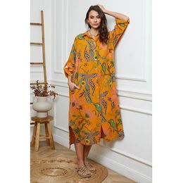 Fleur de Lin Leinen-Kleid in Orange - 74% | Gr&ouml;&szlig;e XL | Damen-kleider