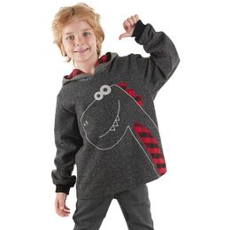 Denokids Hoodie "Checked Dino" in Anthrazit - 71% | Gr&ouml;&szlig;e 98 | Kinder-sweatshirts-jacken