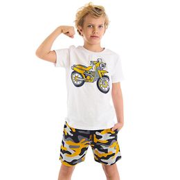 Denokids 2tlg. Outfit "Motocycle" in Wei&szlig;/ Grau/ Gelb - 69% | Gr&ouml;&szlig;e 116 | Kinder-oberteile