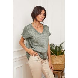 Fleur de Lin Leinen-Shirt "Fabioza" in Oliv - 75% | Gr&ouml;&szlig;e M | Damen-tops