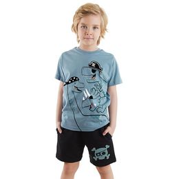 Denokids 2tlg. Outfit "Pirate Dinos" in Blau/ Schwarz - 70% | Gr&ouml;&szlig;e 98 | Kinder-oberteile