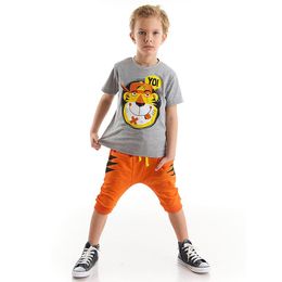Denokids 2tlg. Outfit "Yoo Tiger" in Grau/ Orange - 71% | Gr&ouml;&szlig;e 128 | Kinder-oberteile