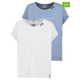 Sublevel 2er-Set: Shirts in Wei&szlig;/ Hellblau - 62% | Gr&ouml;&szlig;e XS | Damen-tops