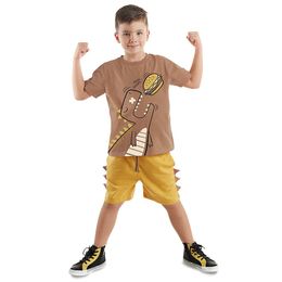 Denokids 2tlg. Outfit "Player Dino" in Hellbraun/ Gelb - 70% | Gr&ouml;&szlig;e 92 | Kinder-oberteile