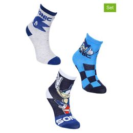 Sonic 3er-Set: Socken "Sonic" in Grau/ Blau/ Dunkelblau - 35% | Gr&ouml;&szlig;e 27-30 | Kinder-socken-strumpfhosen
